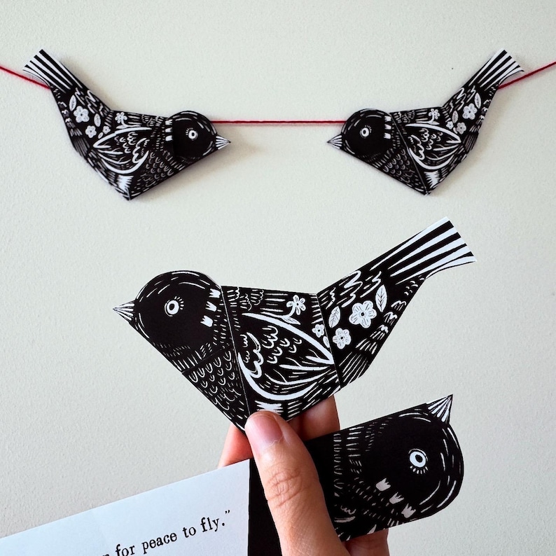 Printable Folk Art Bird Note Template | Bird Decoration |foldable Black ...