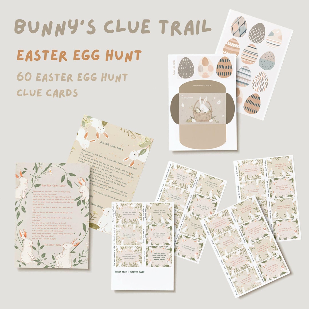Bunny’s Clue Trail, Easter Scavenger Hunt, Easter Activities, 60 Clue ...