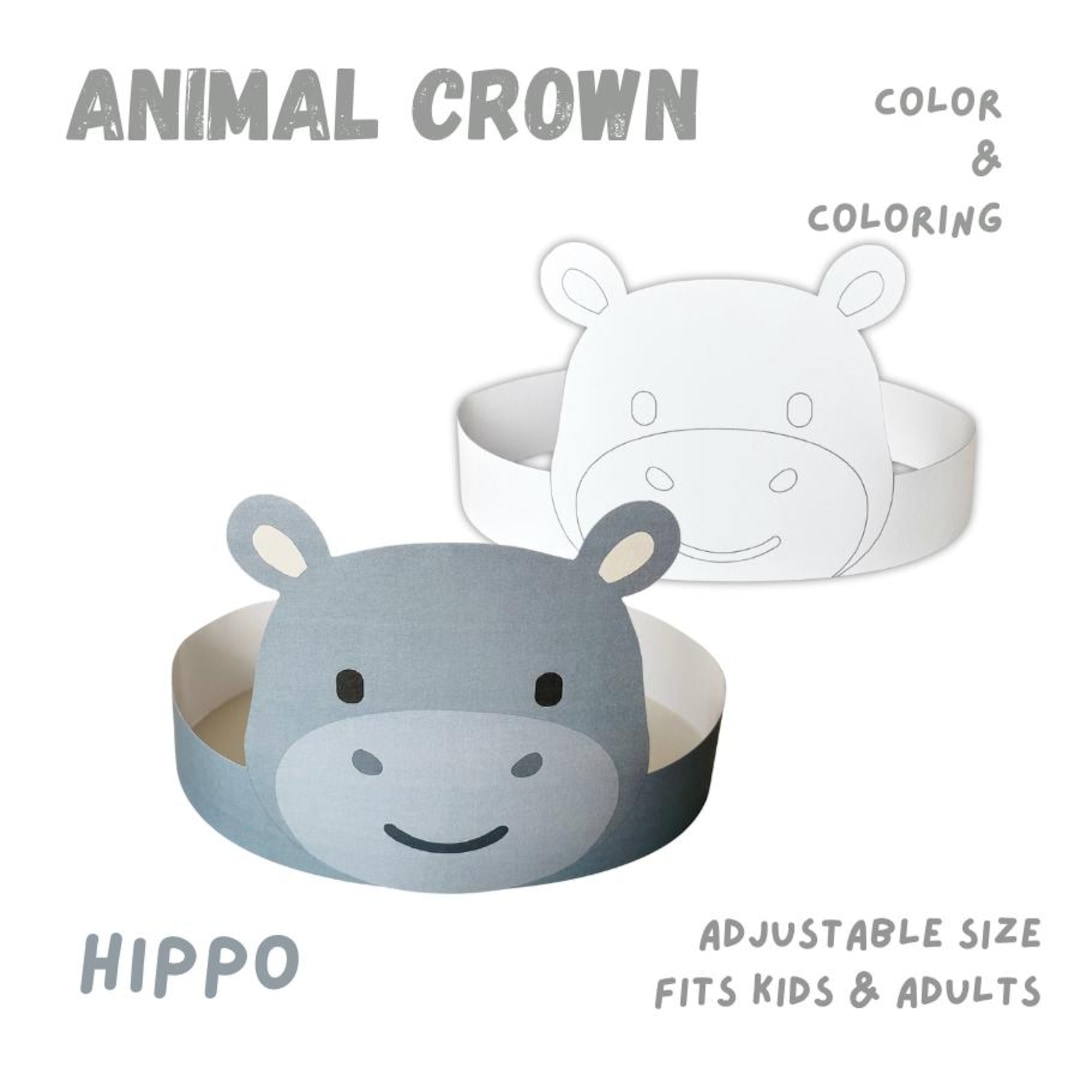 Hippo Animal Crown – DIY Craft, Coloring Party Hat (PDF Pattern) - Etsy