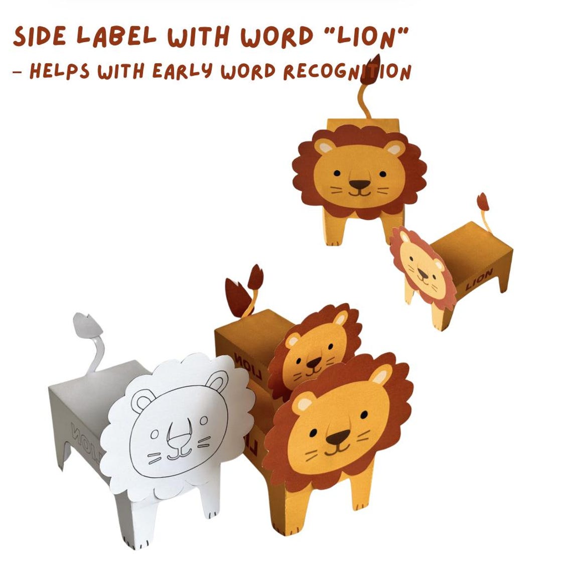 3D Lion Craft – Printable Paper Safari Animal Toy (PDF) - Etsy