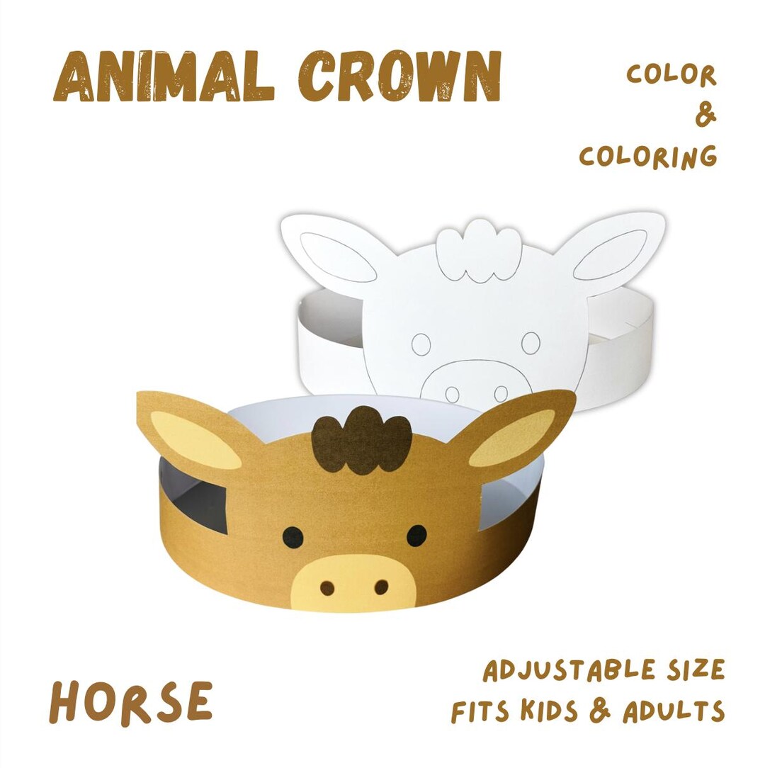 Horse Crown – Kids Farm Animal Headband, DIY Coloring Party Hat (PDF ...
