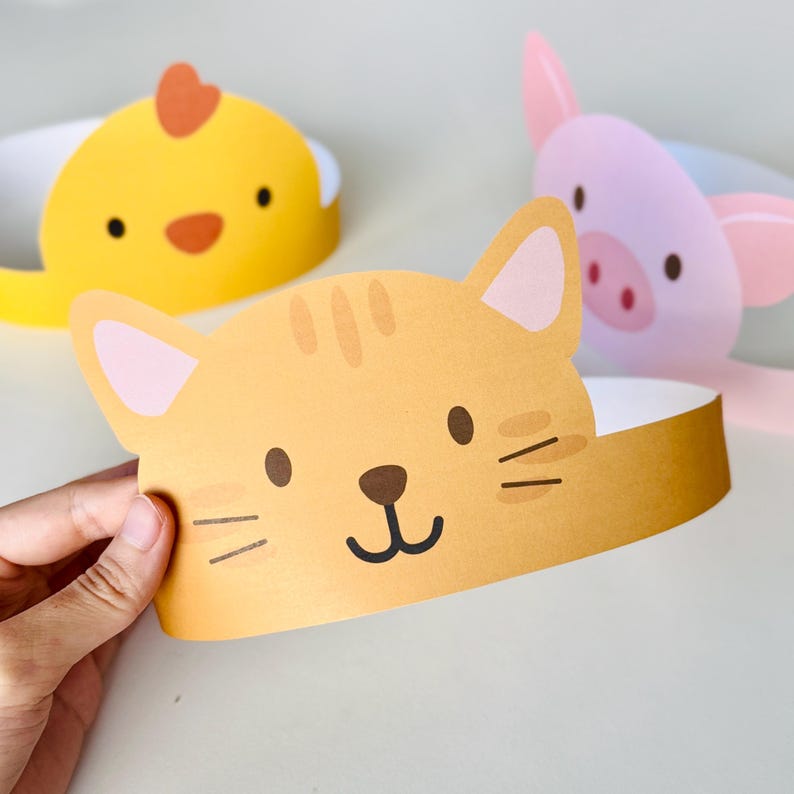 Printable Farm Animal Headbands - Kids Birthday Party Hats (instant ...
