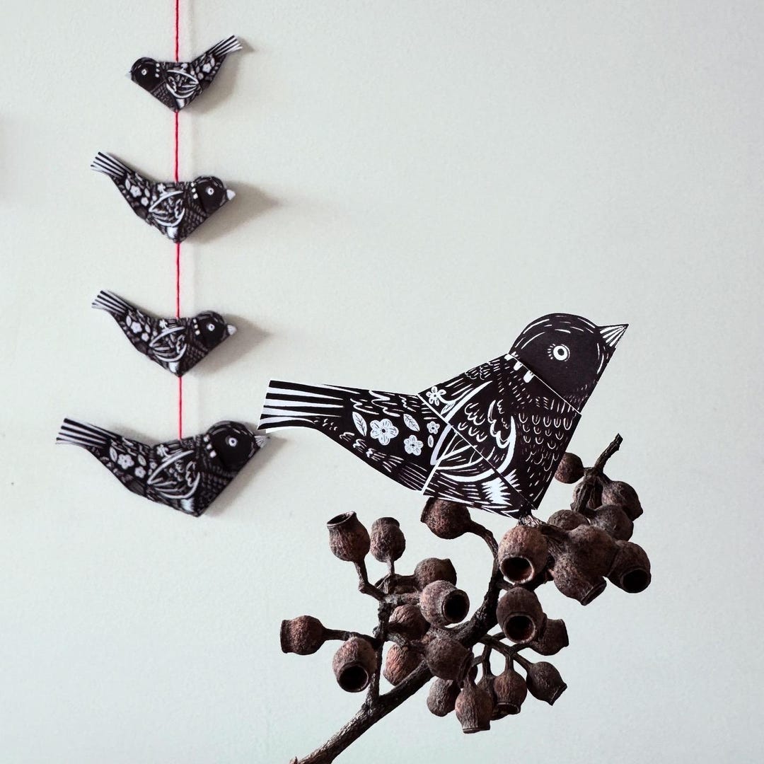 Printable Folk Art Bird Note Template | Bird Decoration |foldable Black ...