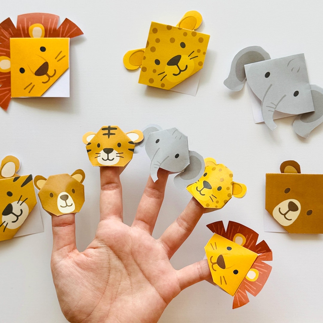 Safari Animal Bookmarks & Finger Puppets – Printable DIY Origami for ...