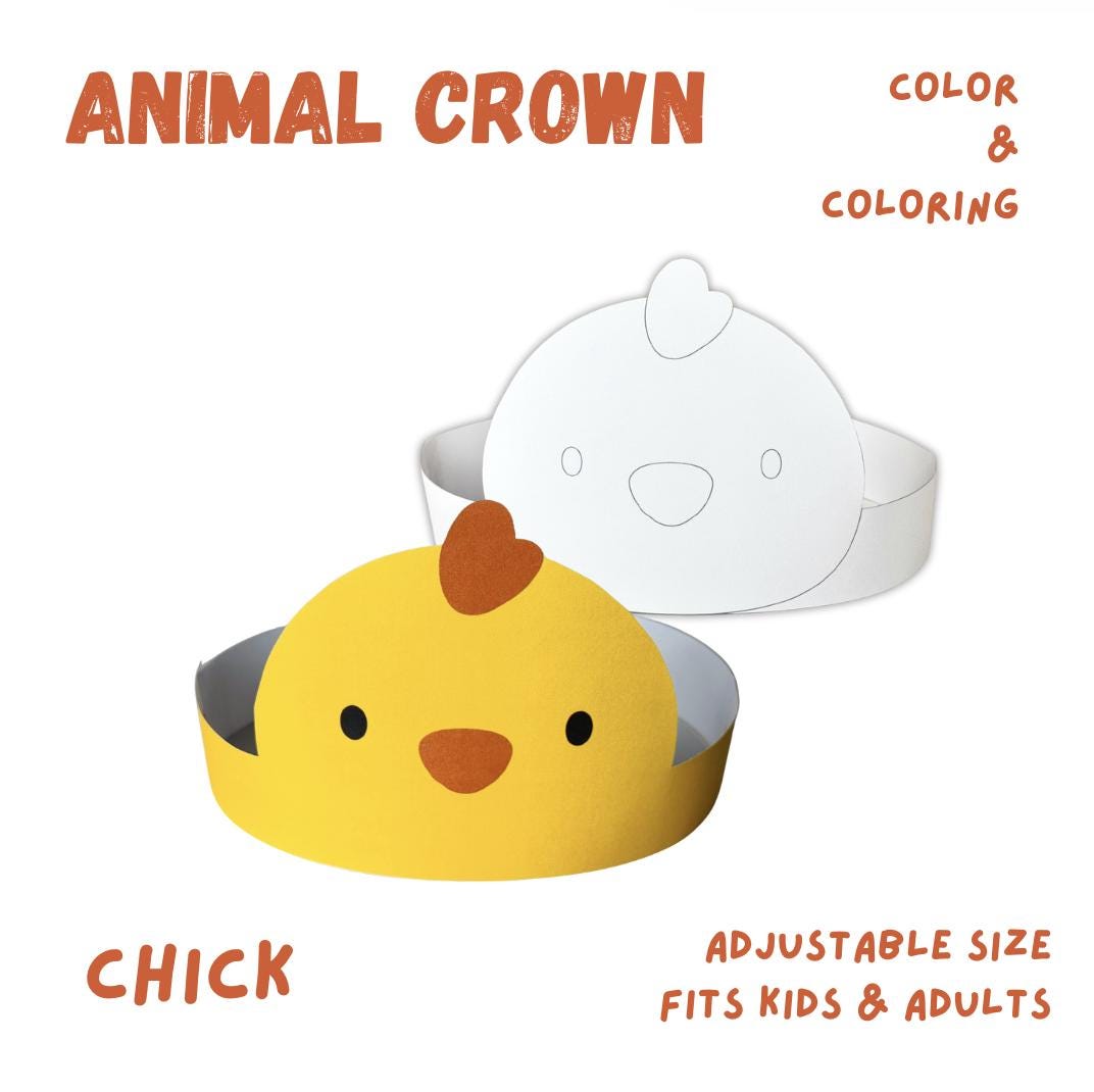 Printable Chick Crown – Kids Farm Animal Party Hat (coloring PDF) - Etsy
