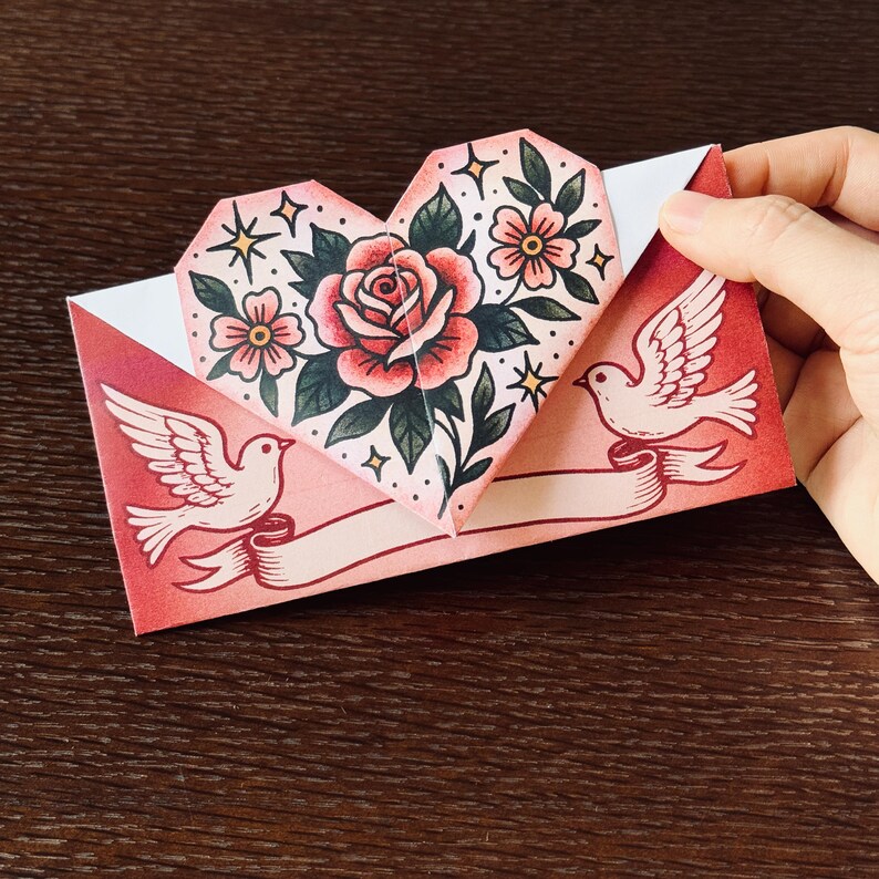 Printable Origami Heart Envelope Template, DIY Love Letter Kit (digital ...