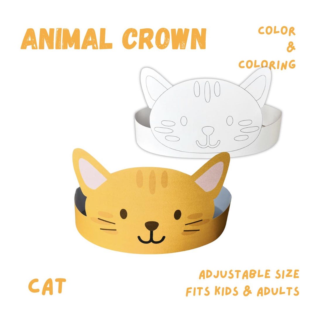 Cat Crown Craft: Kids Animal Headband, DIY Coloring Party Hat (PDF ...