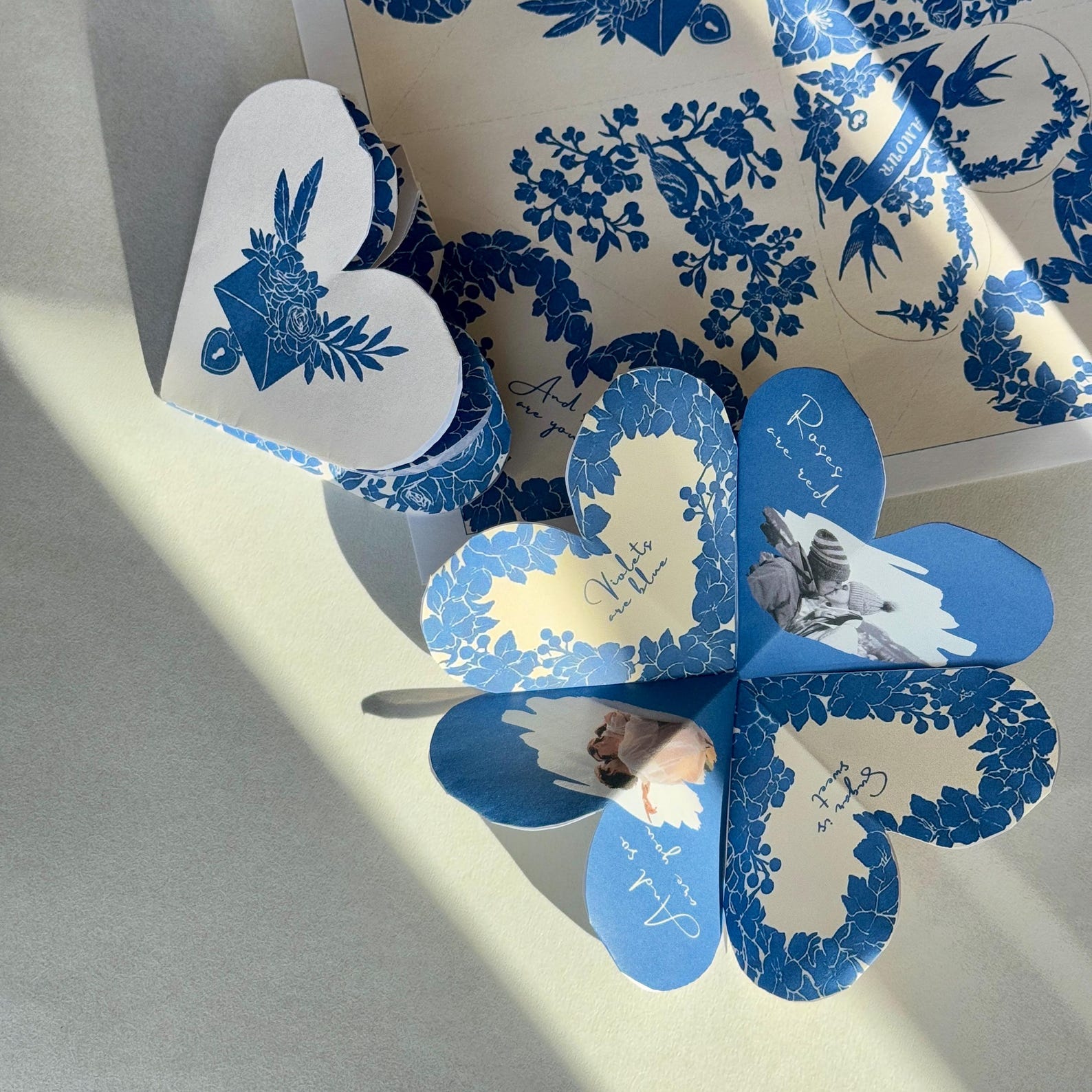 Origami Heart Photo Card | Delft Blue Expanding Gift (digital Download ...