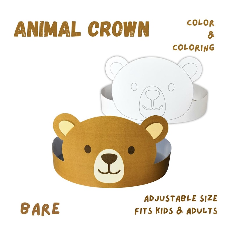 Printable Woodland Animal Crown – Bear Headband for Kids |coloring ...