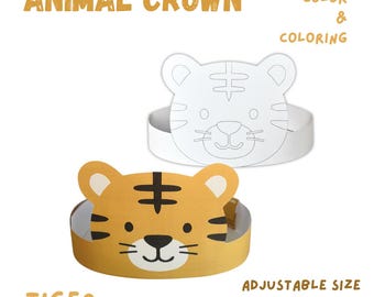 Tiger Paper Crown - Printable, Crown Template, Animal Headband, Animal ...