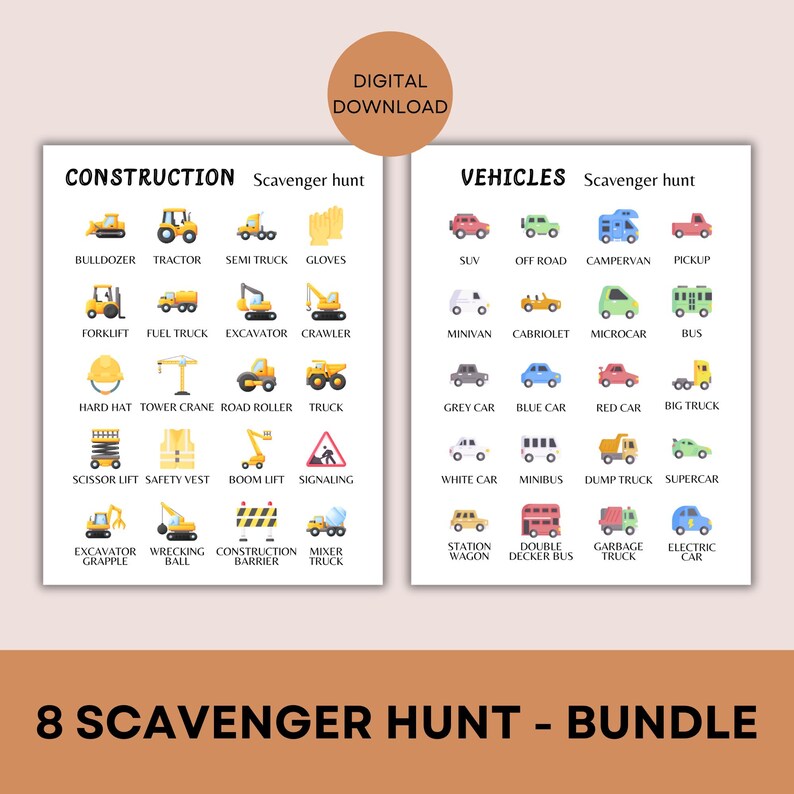 Kids Scavenger Hunt Bundle, 8 Printable Activities (PDF Download) - Etsy
