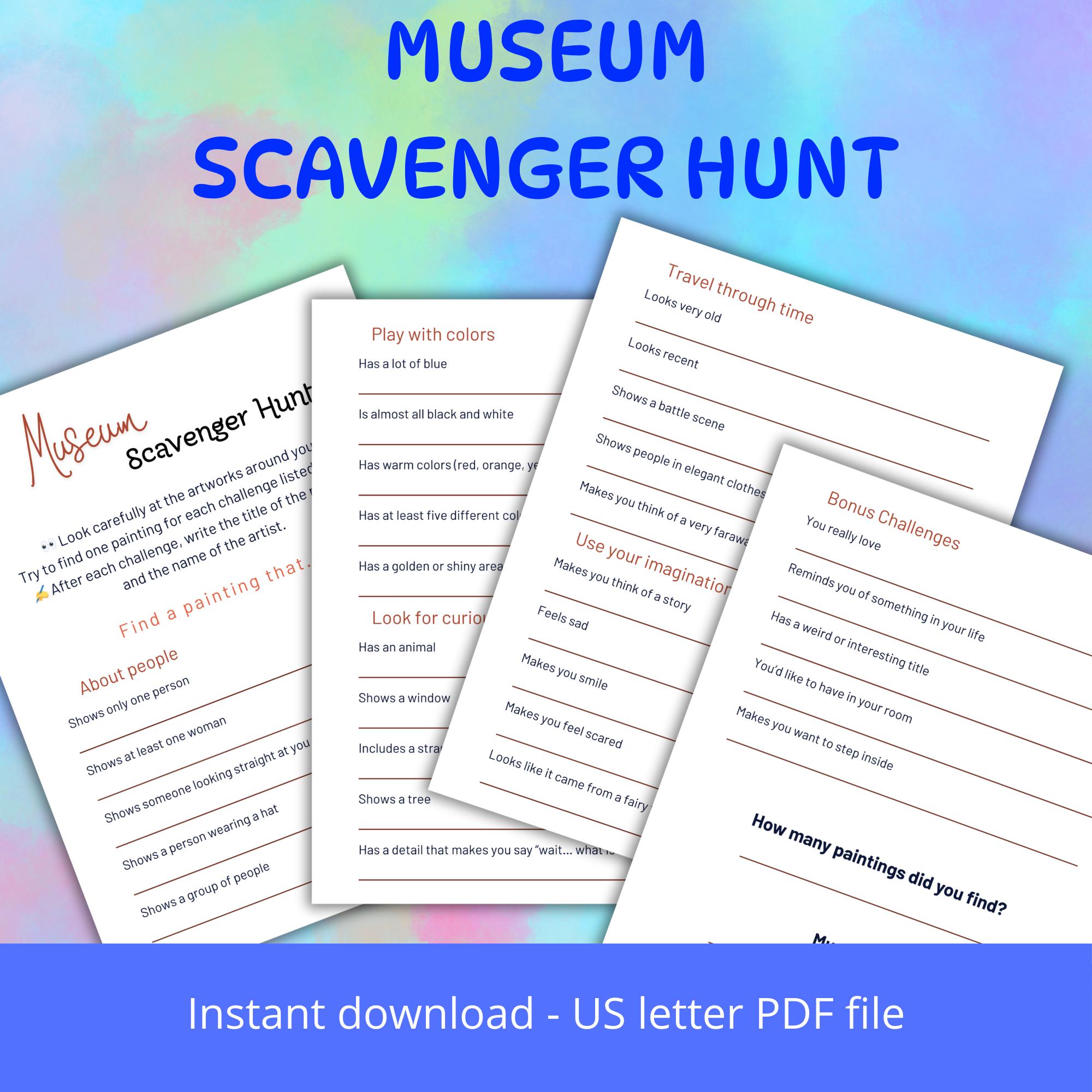 Museum Scavenger Hunt for Kids Families and Friends Art Museum, PDF ...