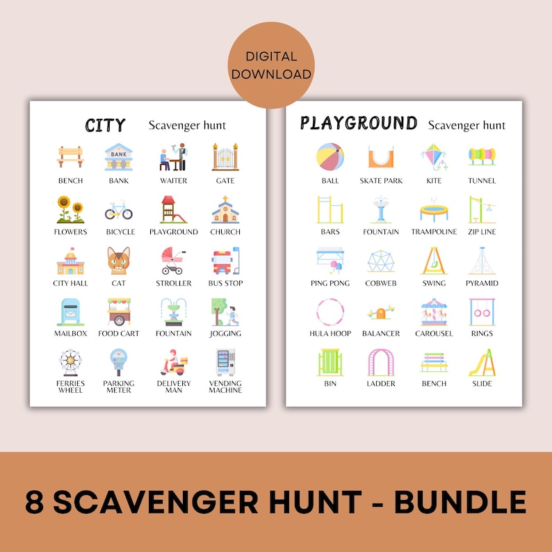 Bundle Scavenger Hunt for Kids 8 Printable Activities Road Trip, Mall ...