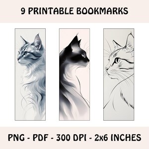 9 Cats Printable Bookmarks Set PNG PDF Digital Download 2x6 Inches Cute ...