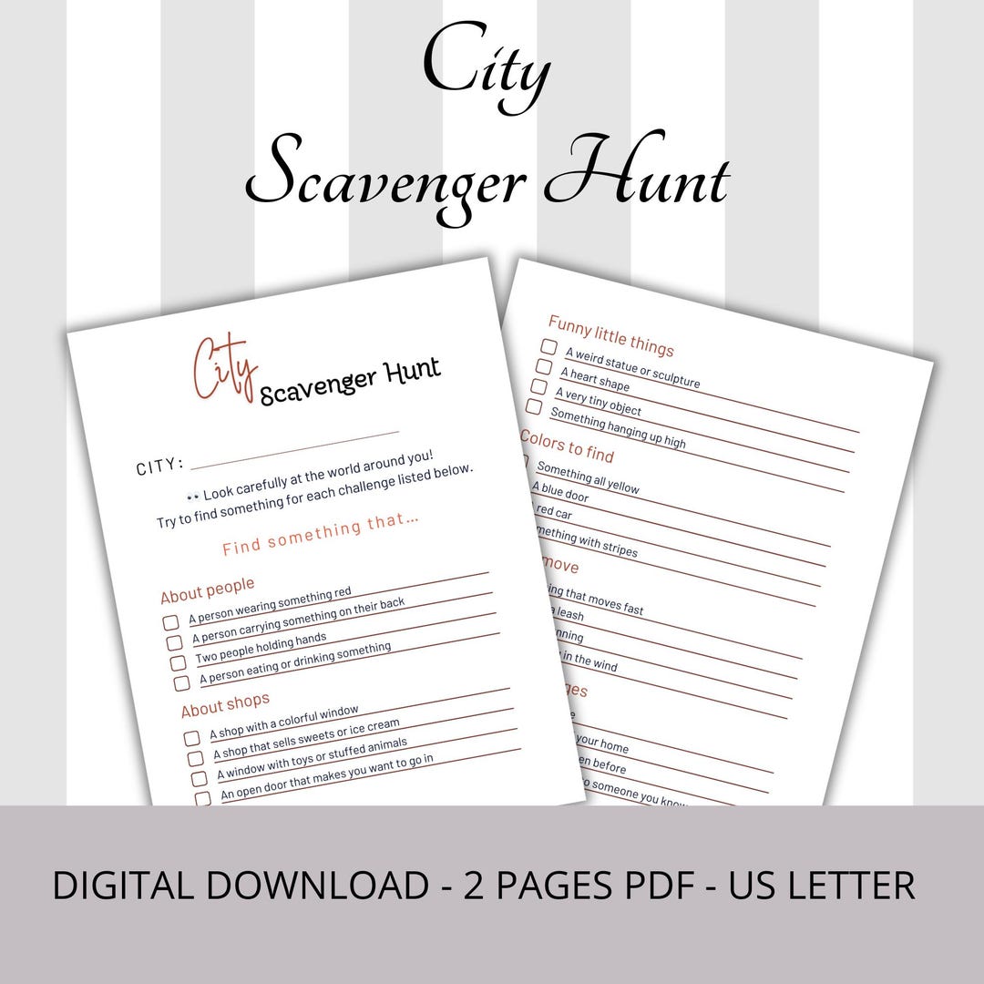 City Scavenger Hunt, Printable Challenges for Kids (digital Download ...