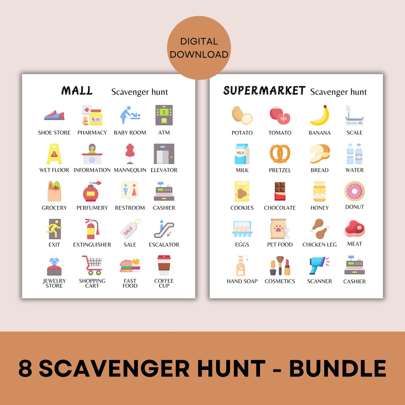 Kids Scavenger Hunt Bundle, 8 Printable Activities (PDF Download) - Etsy