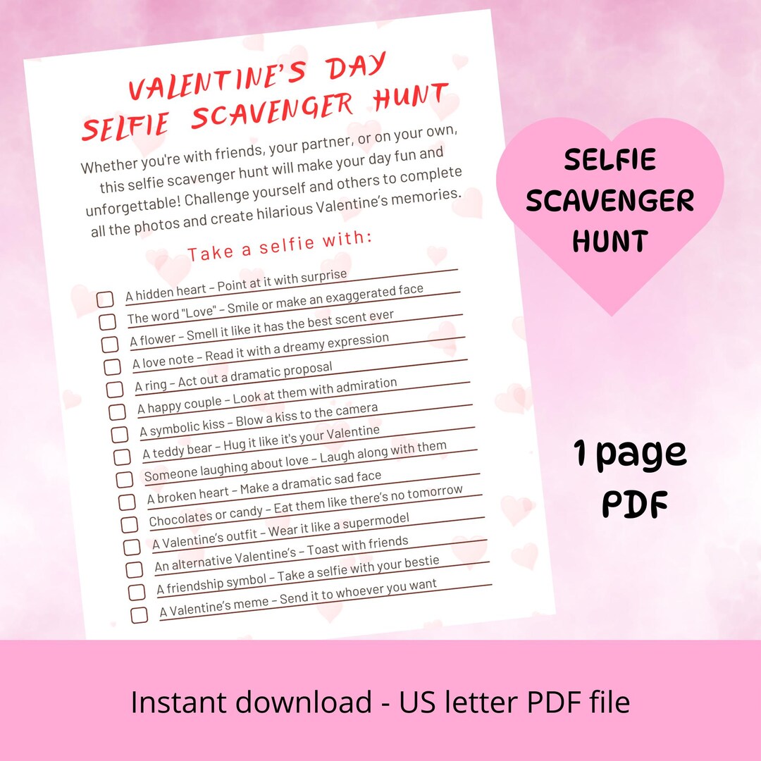 Selfie Scavenger Hunt Valentine's Day Instant Download - Printable PDF ...
