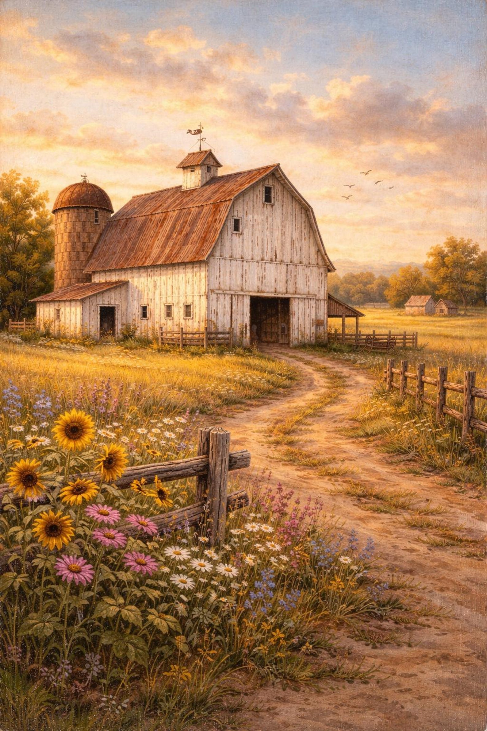 Printable Rustic Barn Art, White Barn Painting, Rustic Farmhouse Summer ...