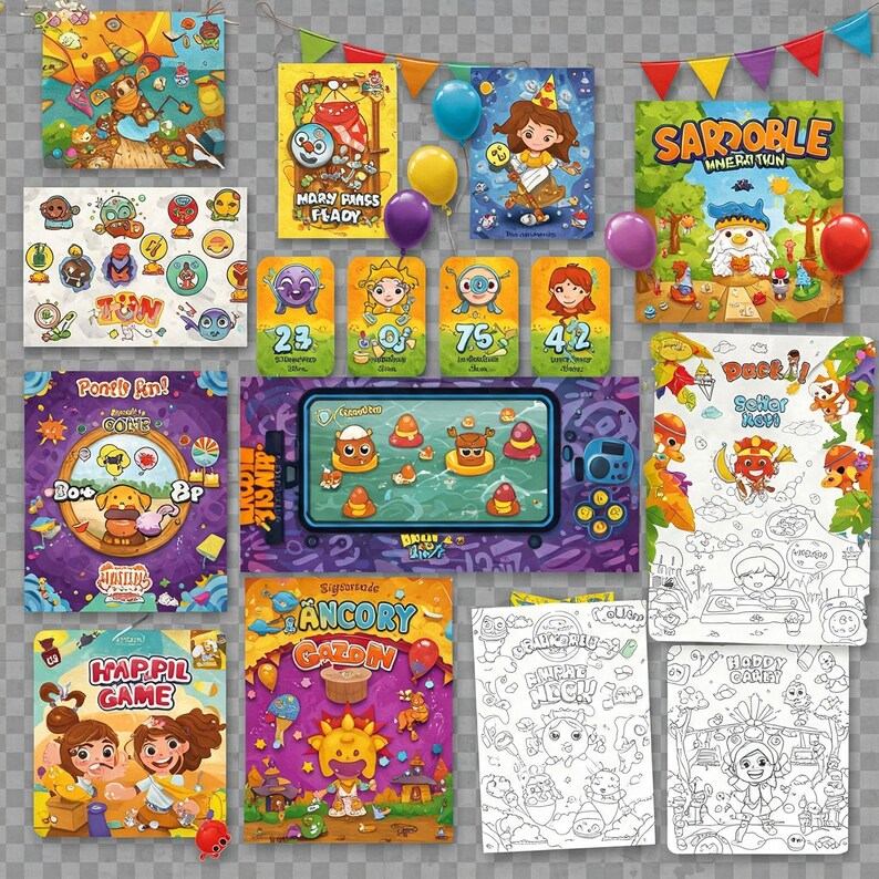 Printable Party Fun Pack Games, Decorations Coloring Pages for Kids ...