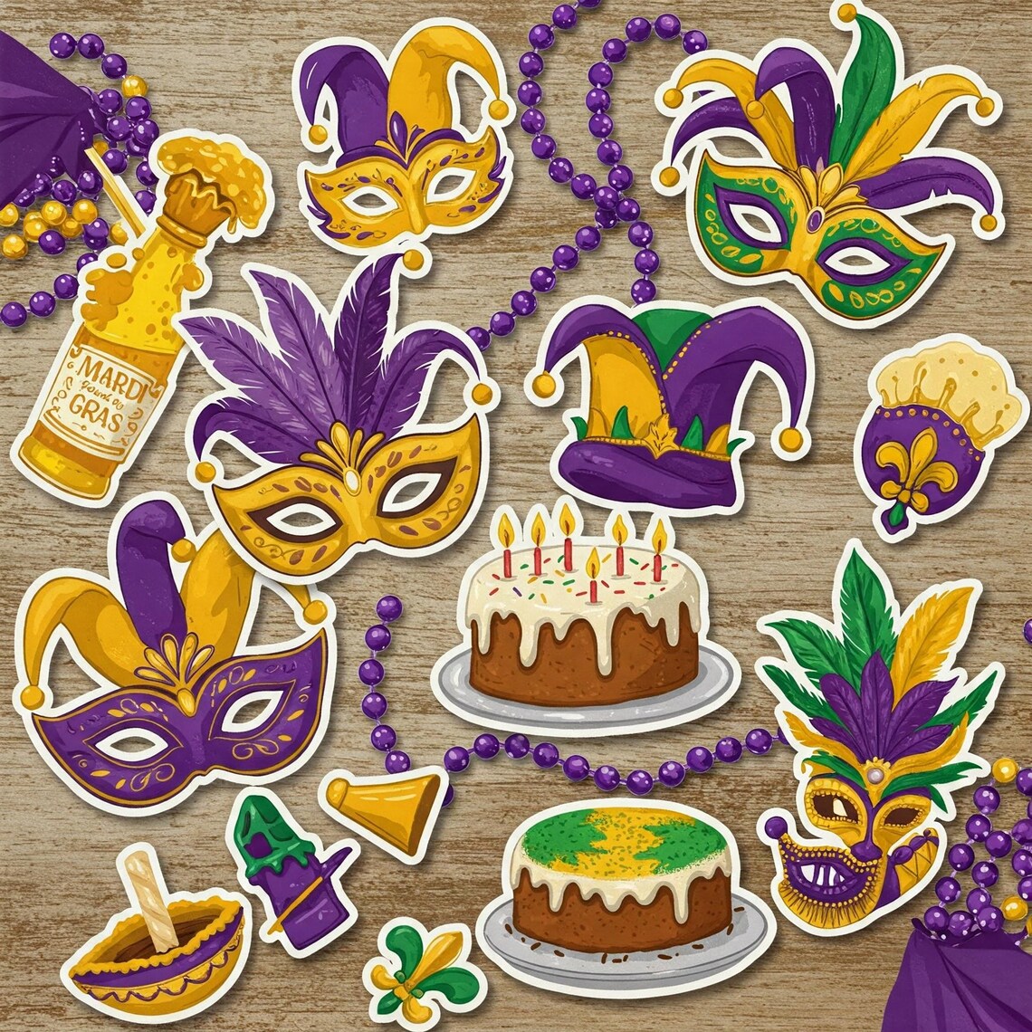 Mardi Gras Mask Stickers: Carnival Party Decor (digital Download) - Etsy
