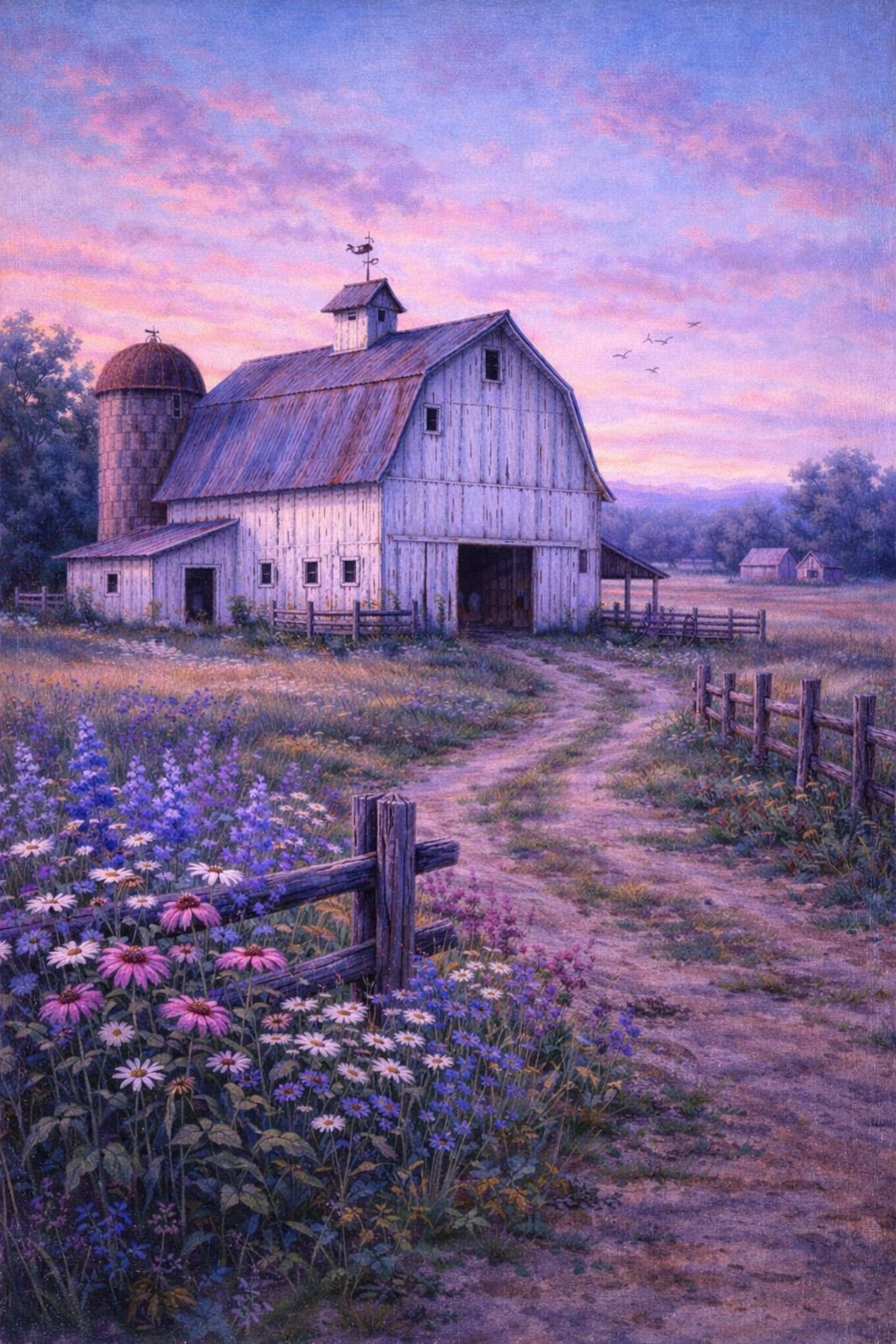 Printable Rustic Barn Art, White Barn Painting, Rustic Farmhouse Summer ...
