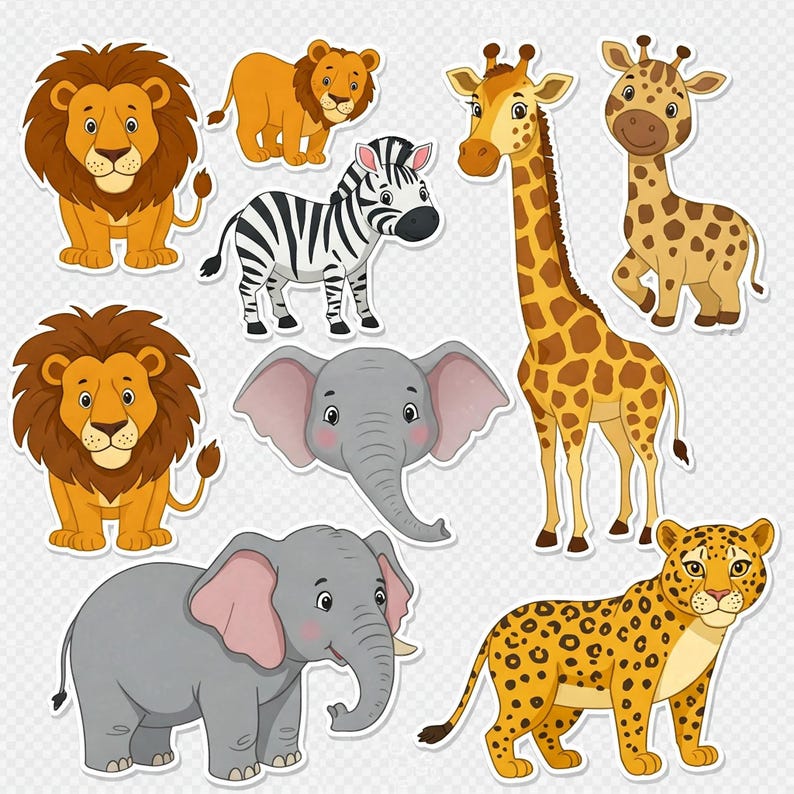 Safari Animals Stickers,transparent Background,digital Download,kids ...