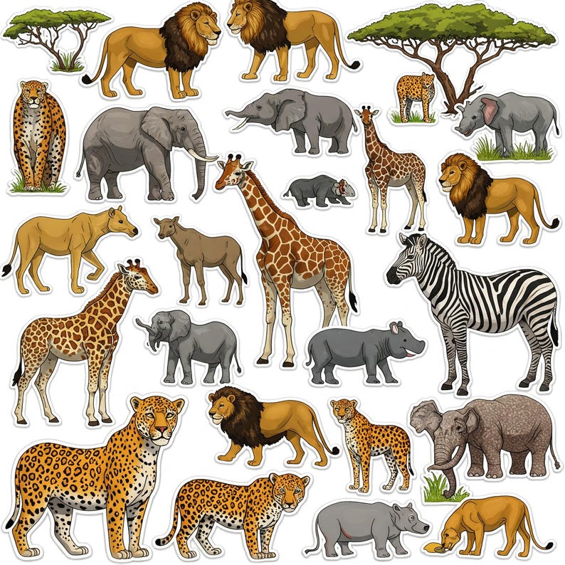Safari Animals Stickers,transparent Background,digital Download,kids ...