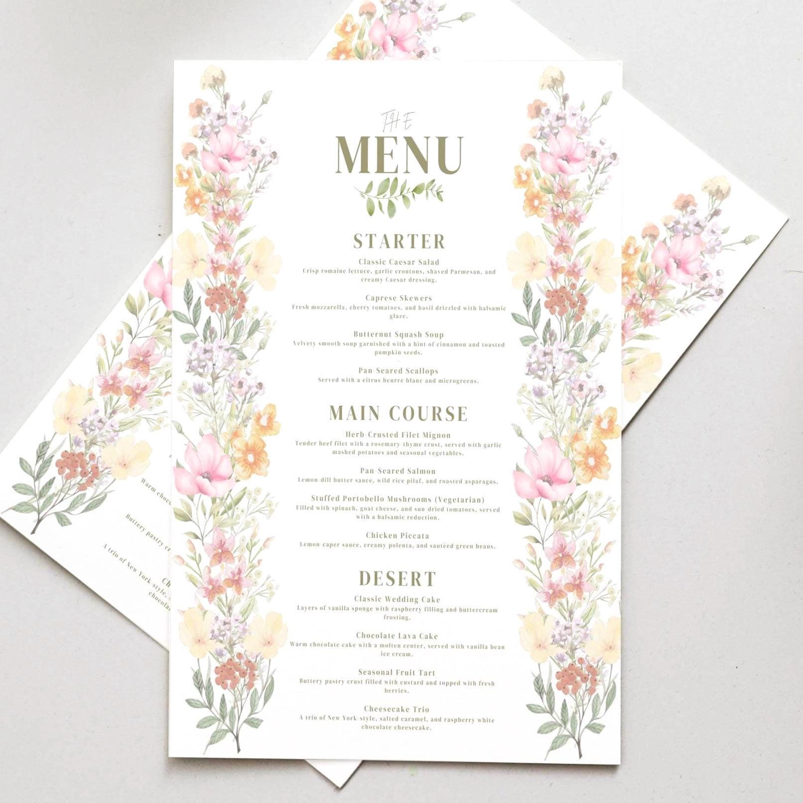 Wildflower Menu Template | Floral Wedding Menu Template | Pastel ...