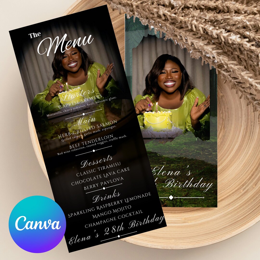 Customizable Birthday Menu Template, Picture Card (canva) - Etsy