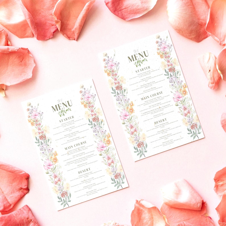 Wildflower Menu Template | Floral Wedding Menu Template | Pastel ...