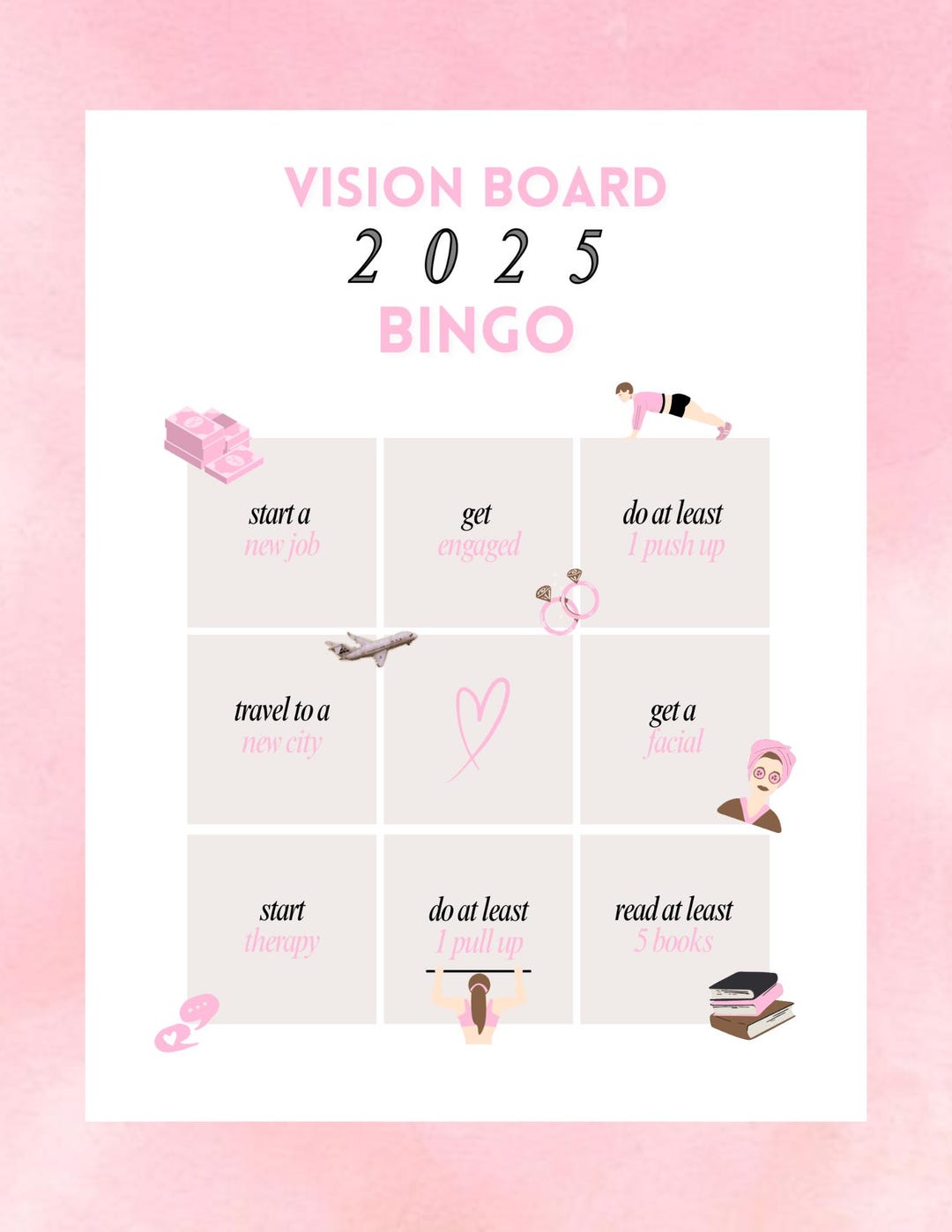 2025 Vision Board Bingo Card Pink Customizable Goals Template - Etsy