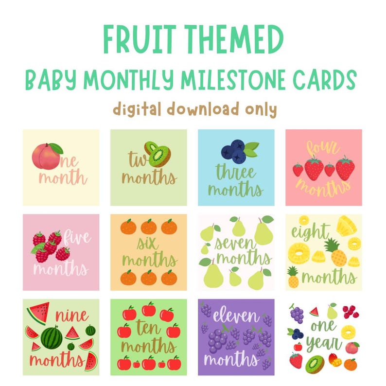 FRUIT THEME Baby Monthly Milestone CARDS - Etsy