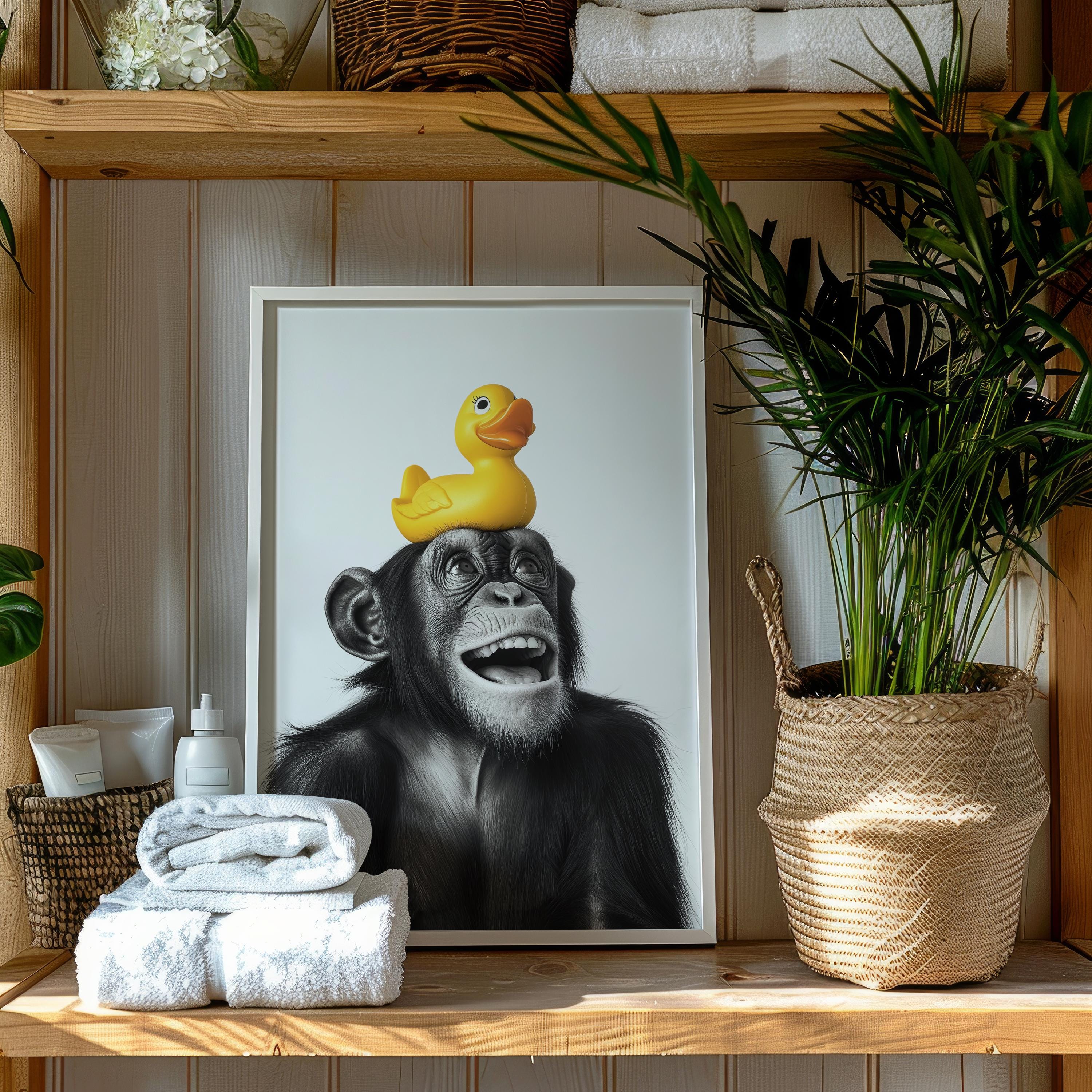 Funny Chimpanzee Wall Art Digital Download Chimp With Rubber Duck ...