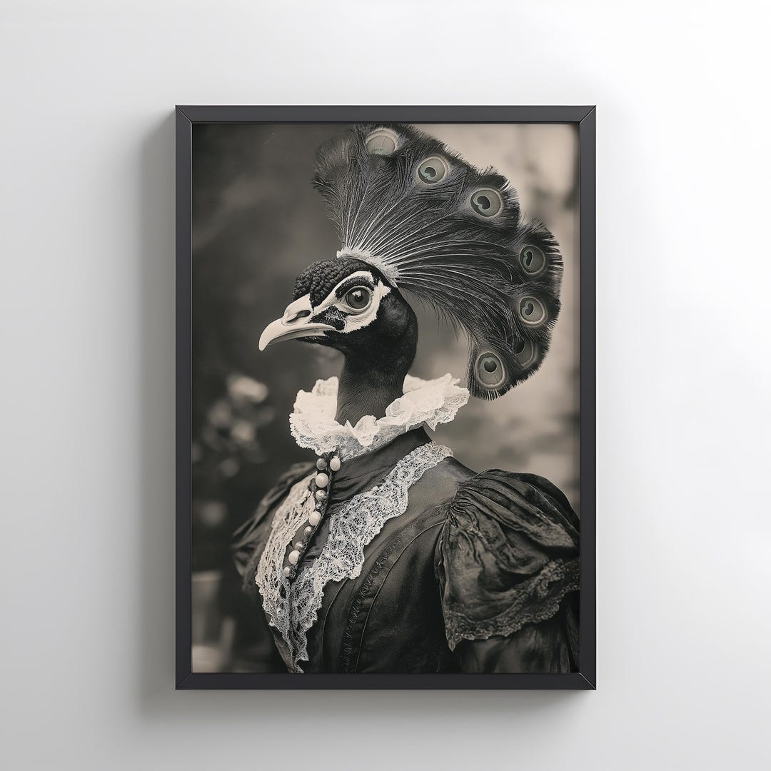 Victorian Peacock Portrait Art, Anthropomorphic Bird Wall Print ...