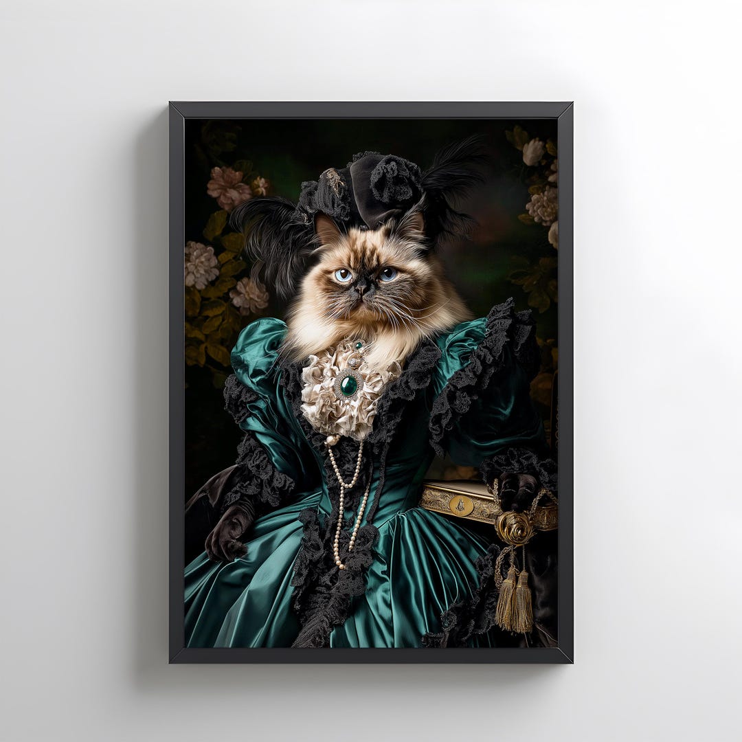 Siamese Cat Victorian Lady Print, Vintage Cat Portrait, Gothic Cat Art ...