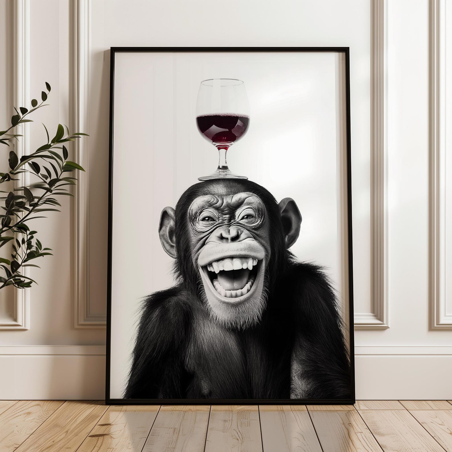 Funny Chimpanzee Printable Wall Art Digital Download Chimp Wine Glass ...