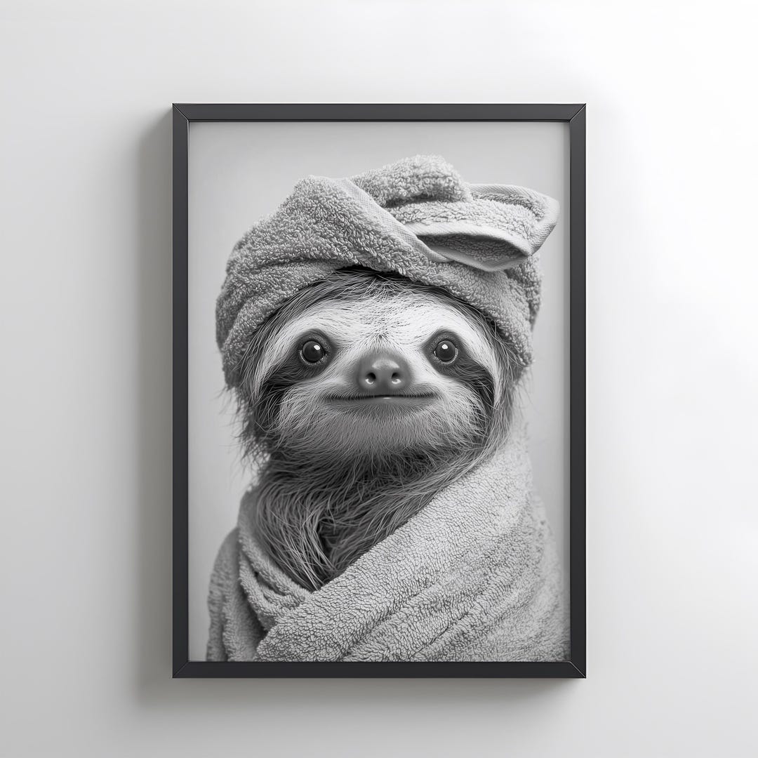 Printable Sloth Wall Art Digital Download – Cute Sloth in Towel for ...