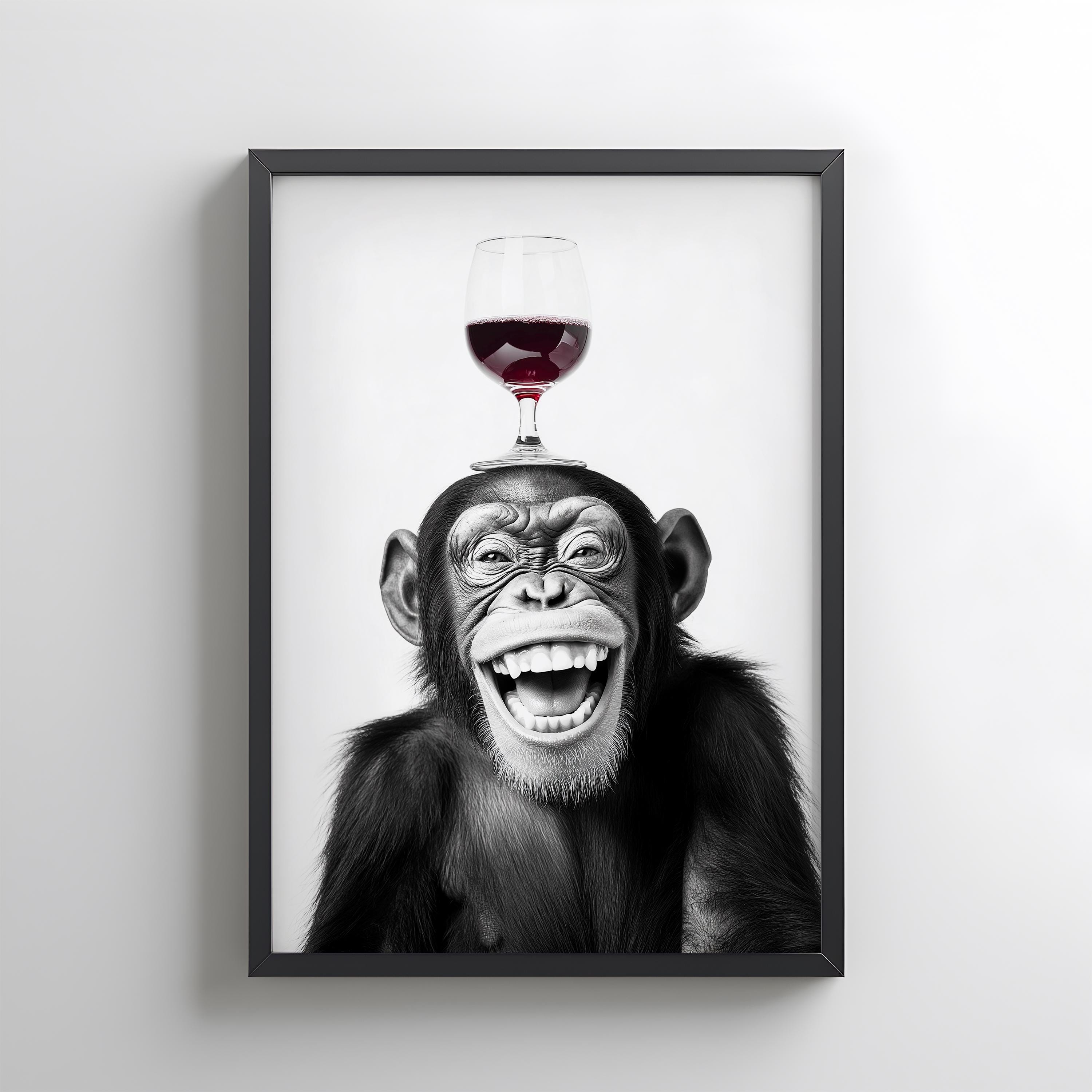 Funny Chimpanzee Printable Wall Art Digital Download Chimp Wine Glass ...