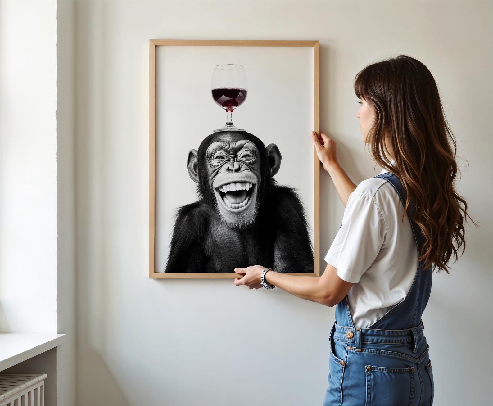 Funny Chimpanzee Printable Wall Art Digital Download Chimp Wine Glass ...