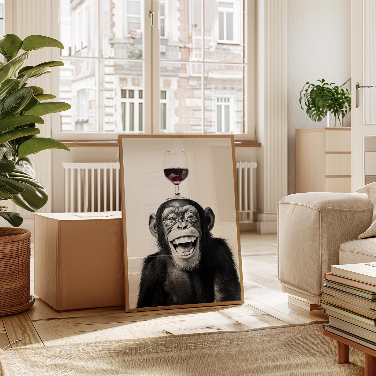 Funny Chimpanzee Printable Wall Art Digital Download Chimp Wine Glass ...