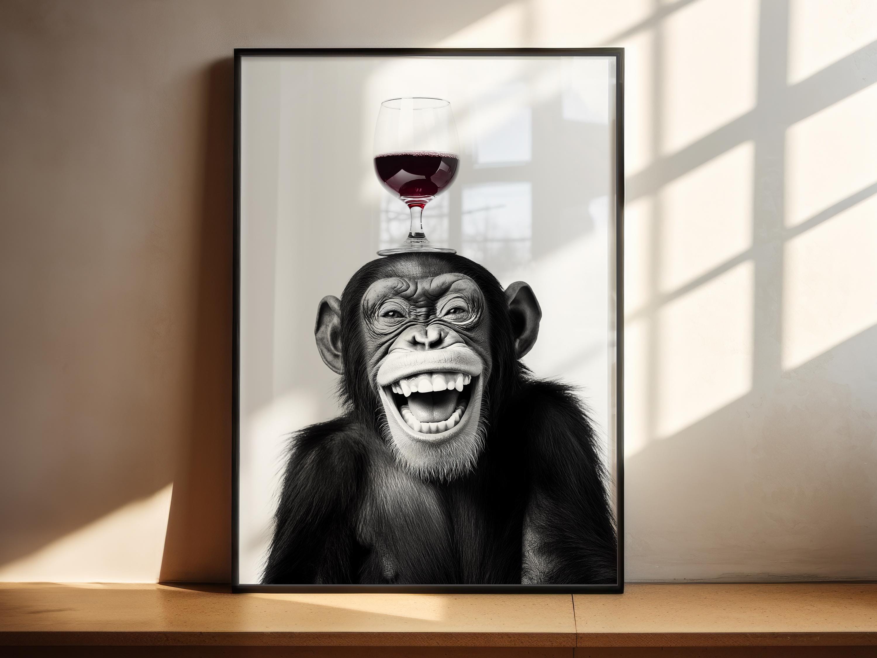 Funny Chimpanzee Printable Wall Art Digital Download Chimp Wine Glass ...