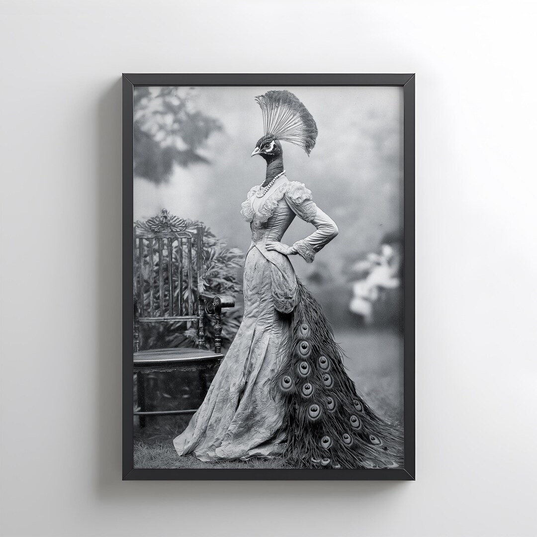 Victorian Peacock Portrait Art, Anthropomorphic Bird Wall Print ...