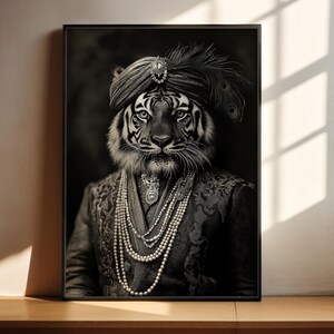 Royal Tiger Portrait Art, Maharaja Animal Print, Black White Vintage ...