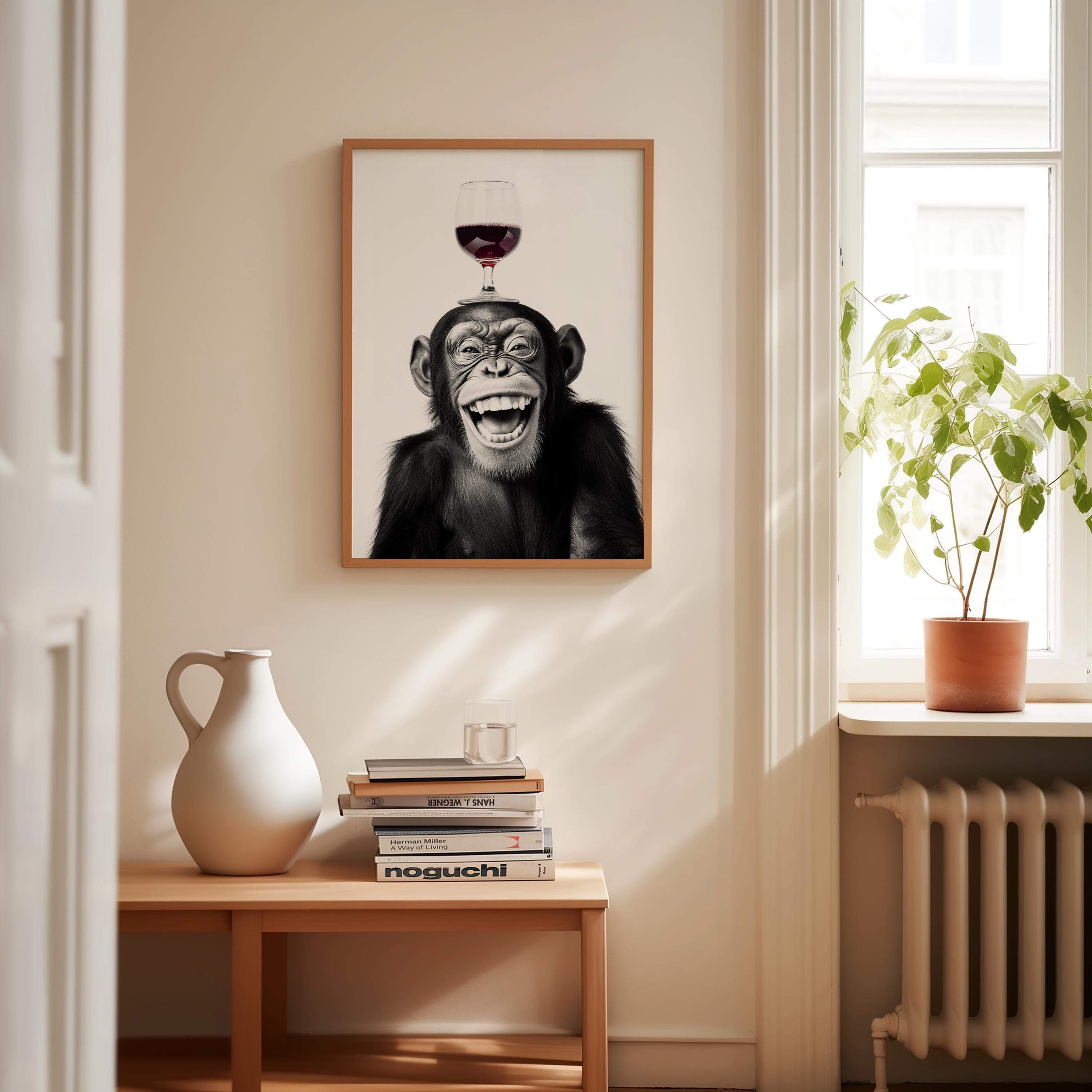 Funny Chimpanzee Printable Wall Art Digital Download Chimp Wine Glass ...