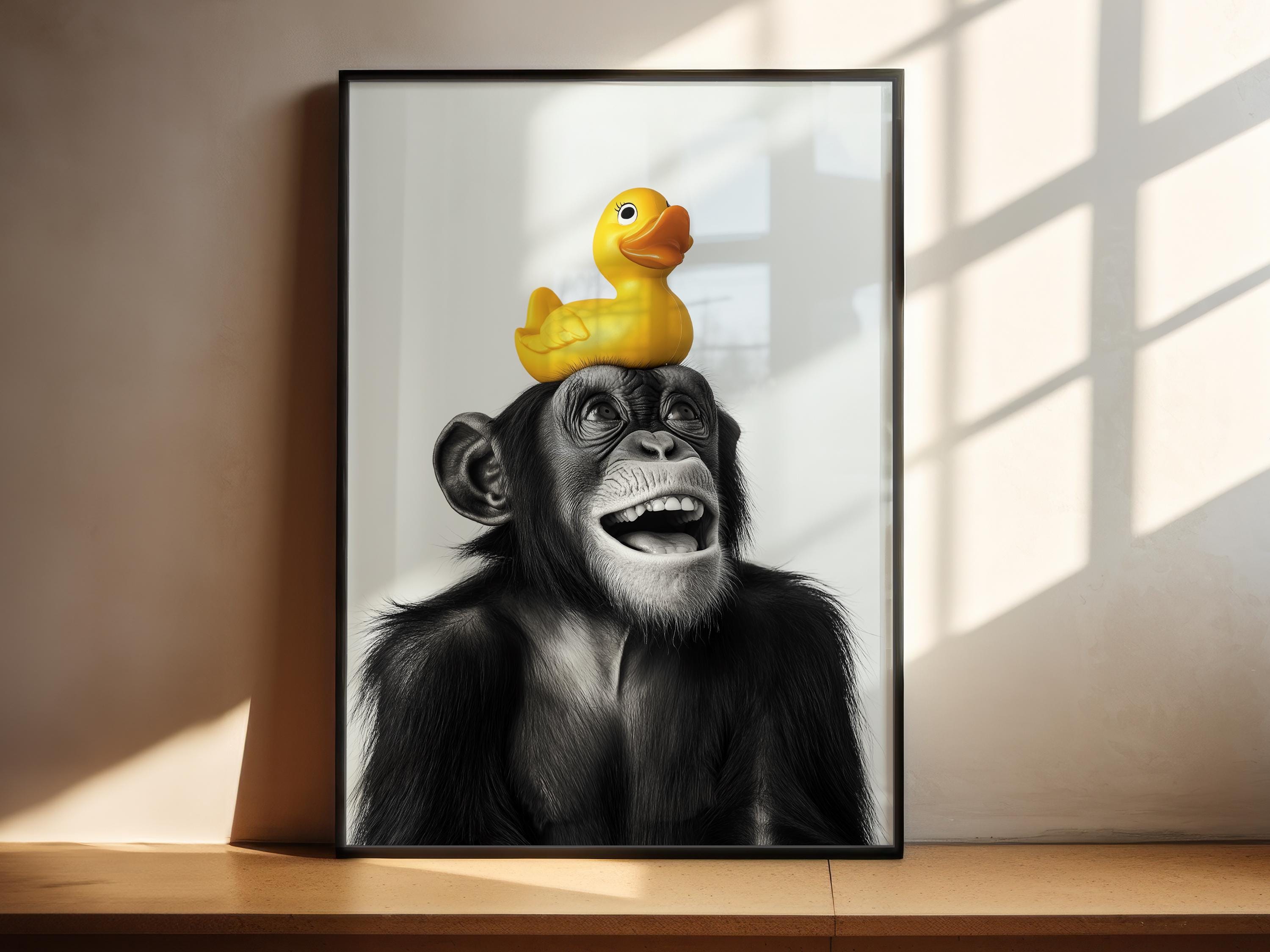 Funny Chimpanzee Wall Art Digital Download Chimp With Rubber Duck ...