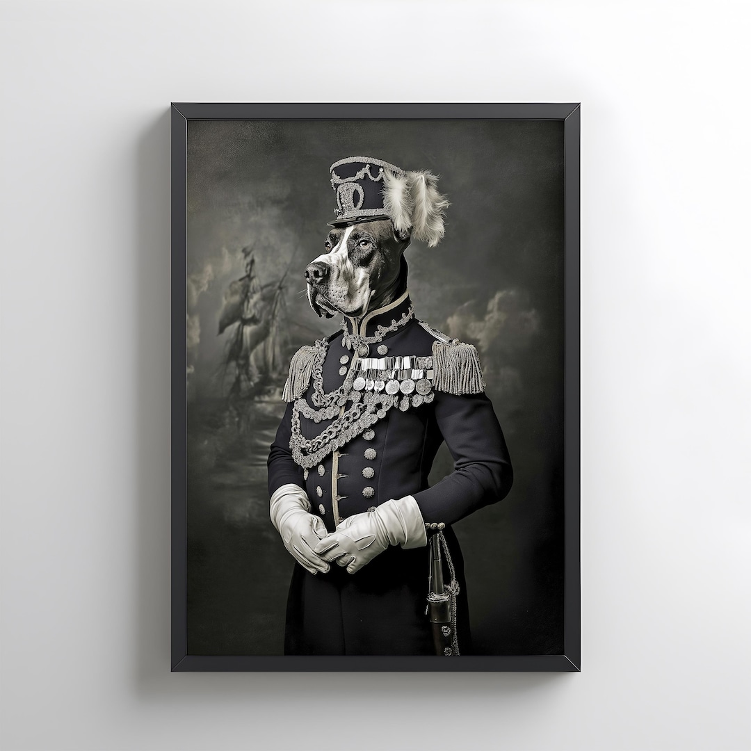 Military Dog Portrait Art, Royal Guard Animal Print, Black White ...