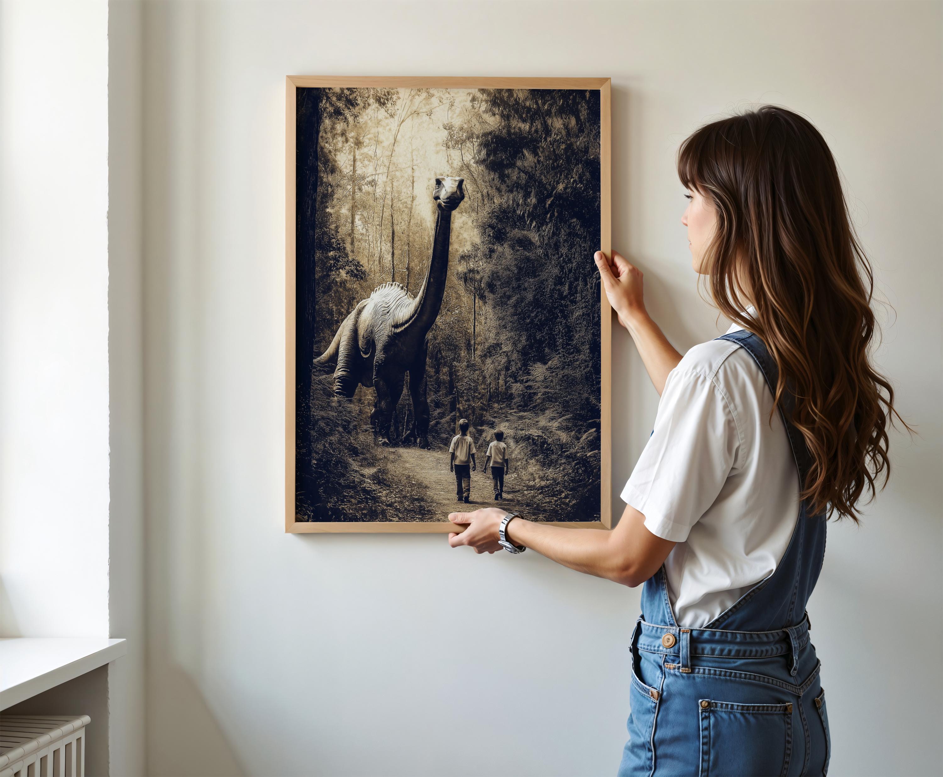 Printable Dinosaur Wall Art, Brontosaurus Forest Print, Vintage ...