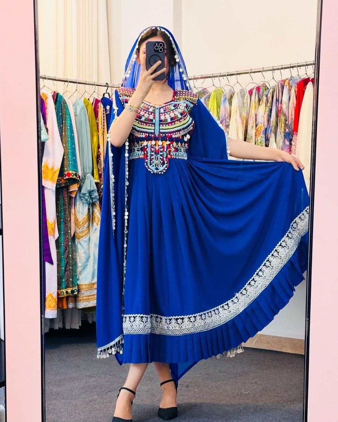 Handmade Afghan Traditional Dress – Blue Embroidered Gown With Beaded ...
