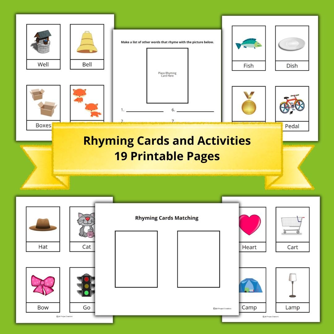 19-page Printable Rhyming Cards and Activities for Homeschool and ...