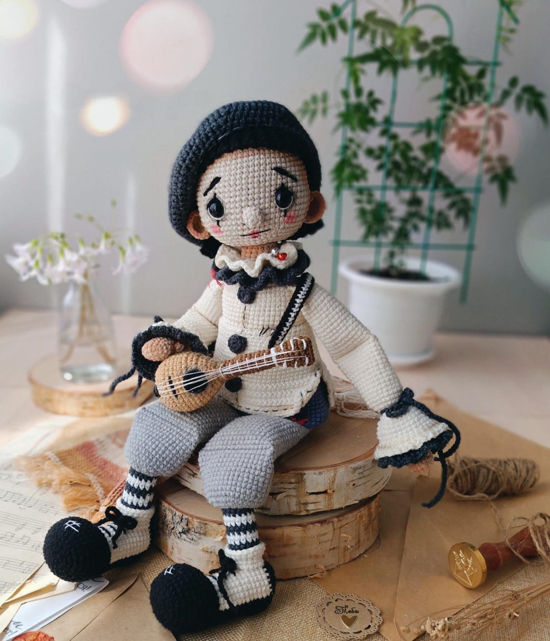 Pinocchio Doll, Crochet Sad Clown, Pierrot Clown, Knitted Pierrot ...